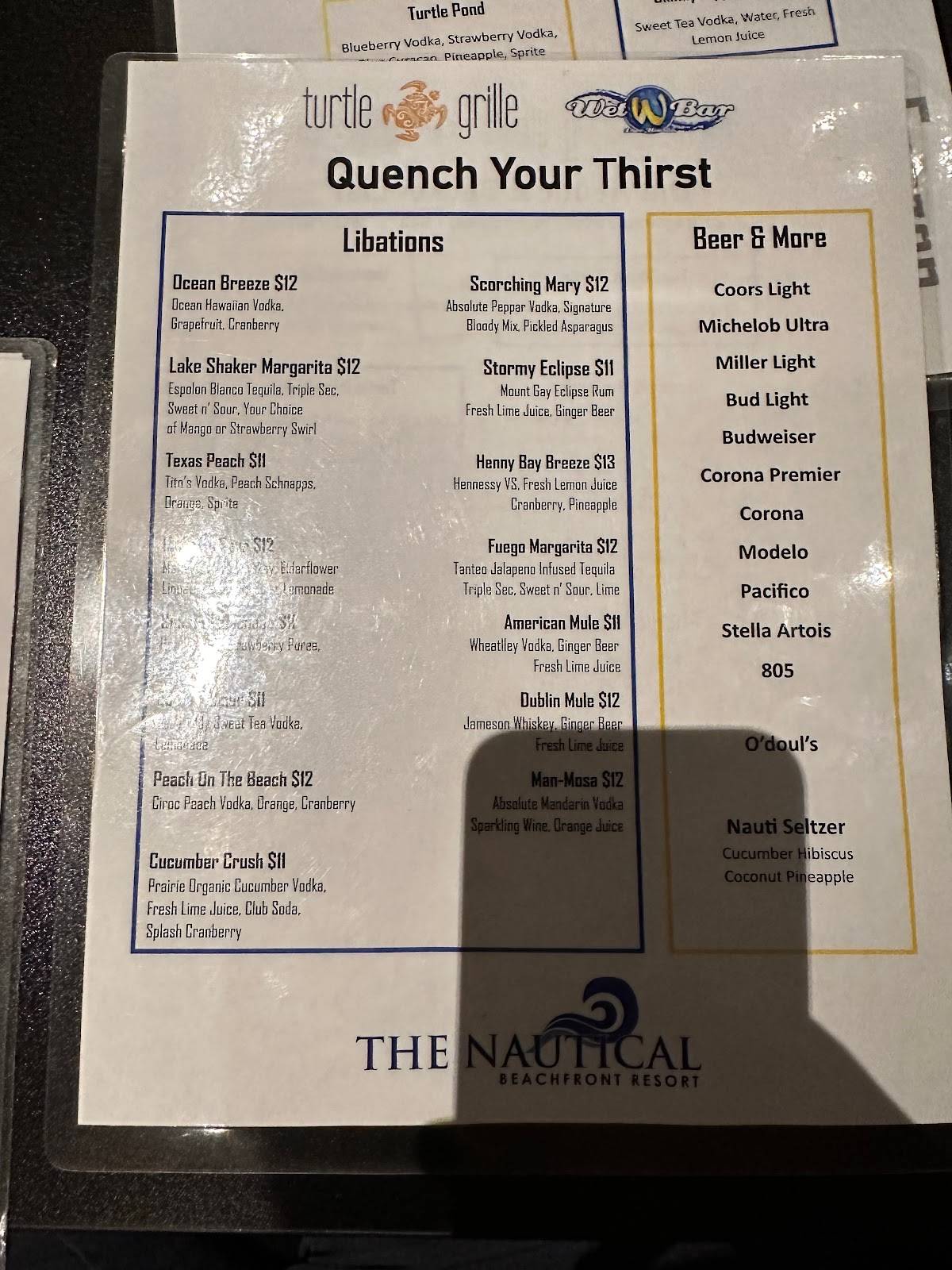 Menu at Turtle Grille pub & bar, Lake Havasu City