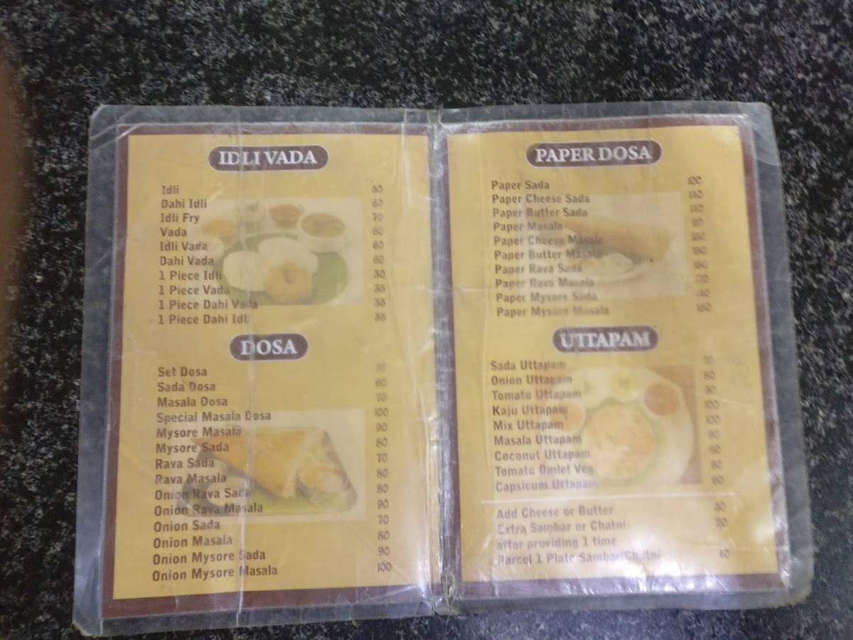 Menu at Cafe Udipi, Indore, Mahatma Gandhi Rd