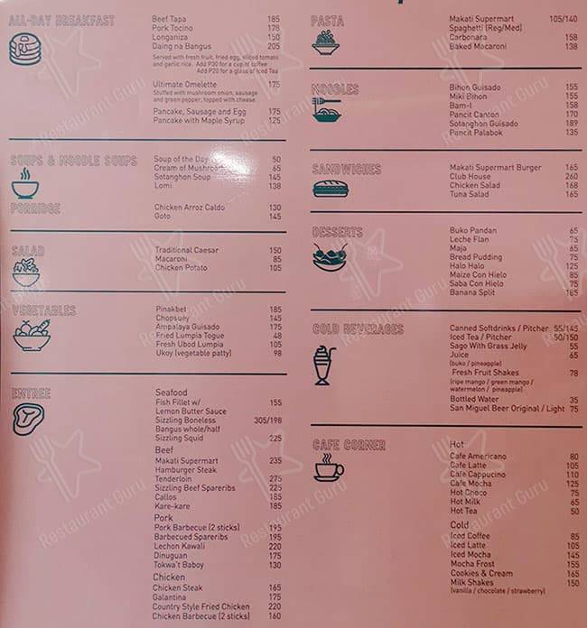 Menu at Unimart Coffee Shop restaurant, San Juan