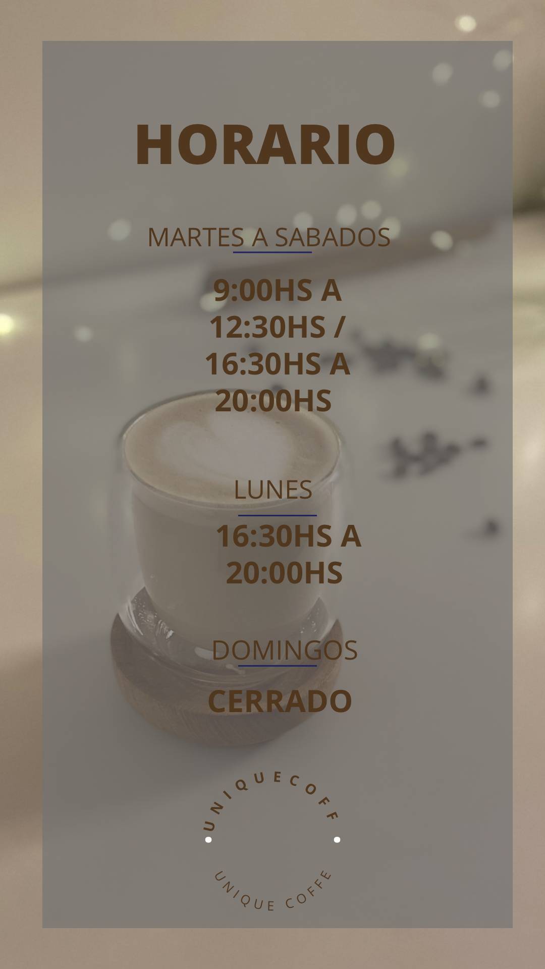 Menu at Unique coffee cafeteria, Buenos Aires