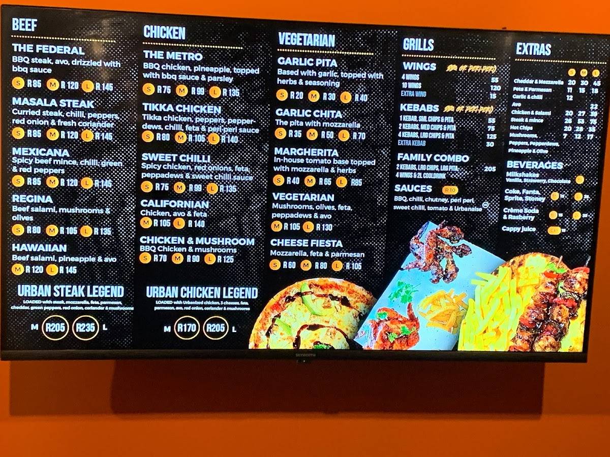 Speisekarte von Urban Flava pizza, Kapstadt
