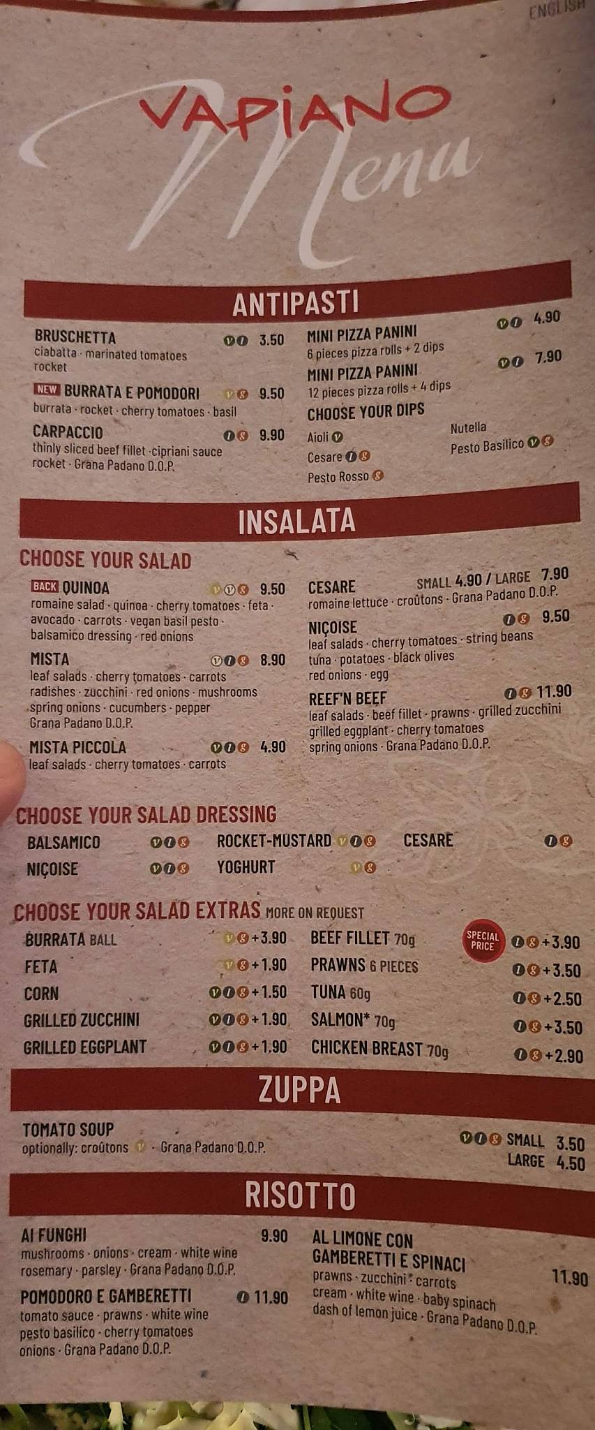 Speisekarte von VAPIANO Wien Mariahilferstraße cafeteria, Wien ...