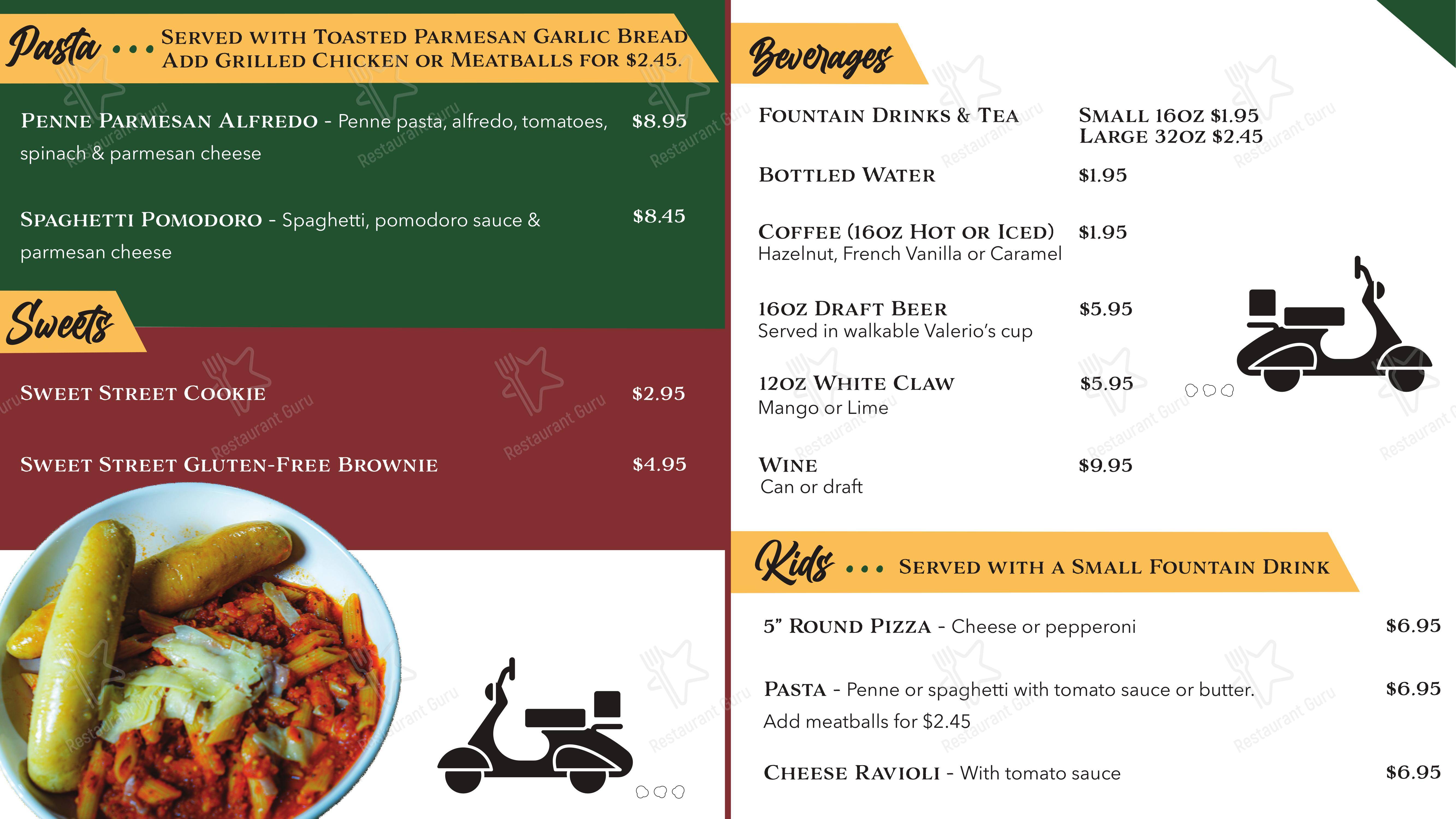 Carta de pizzería Valerio’s Pizza & Italian, Foley
