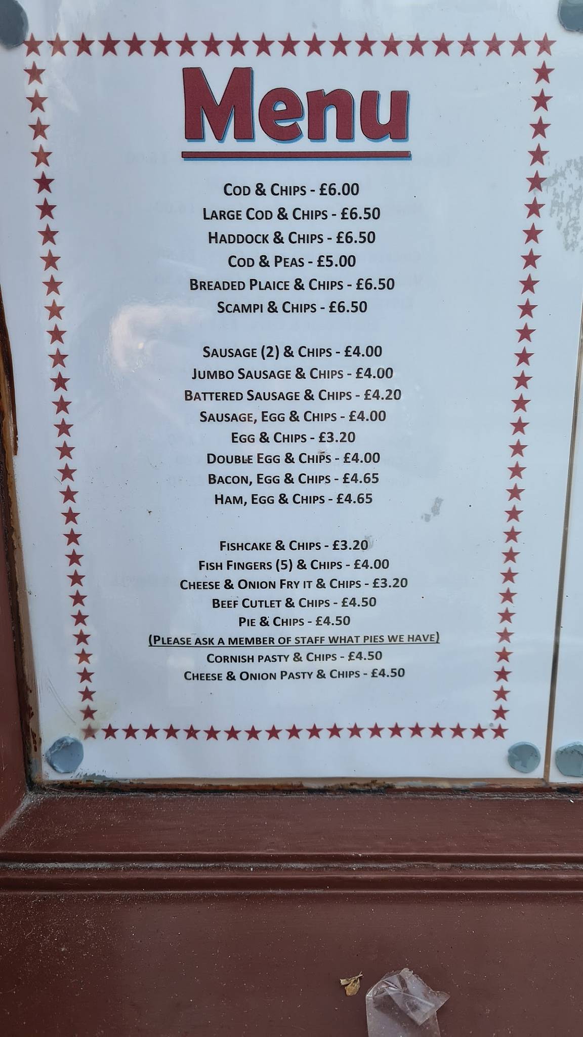 Carta del restaurante Valla's Fish & Chip Shop, Bangor