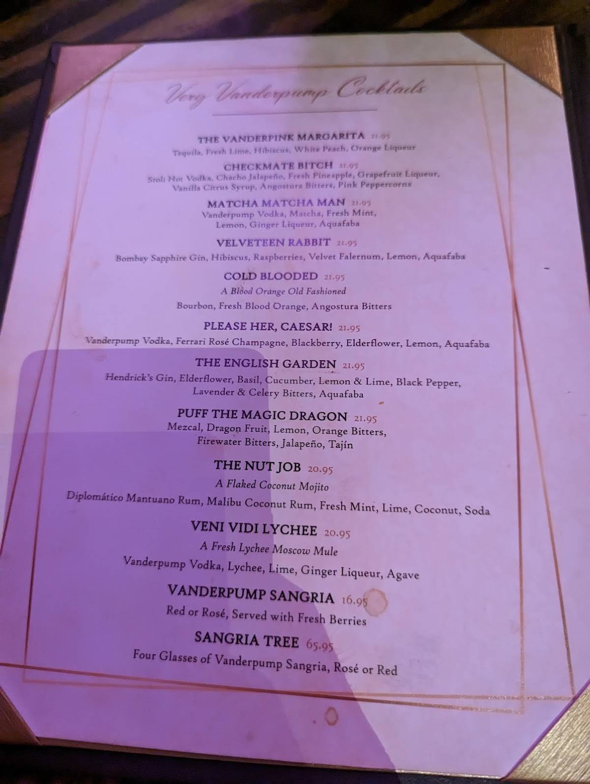 Menu at Vanderpump Cocktail Garden pub & bar, Las Vegas