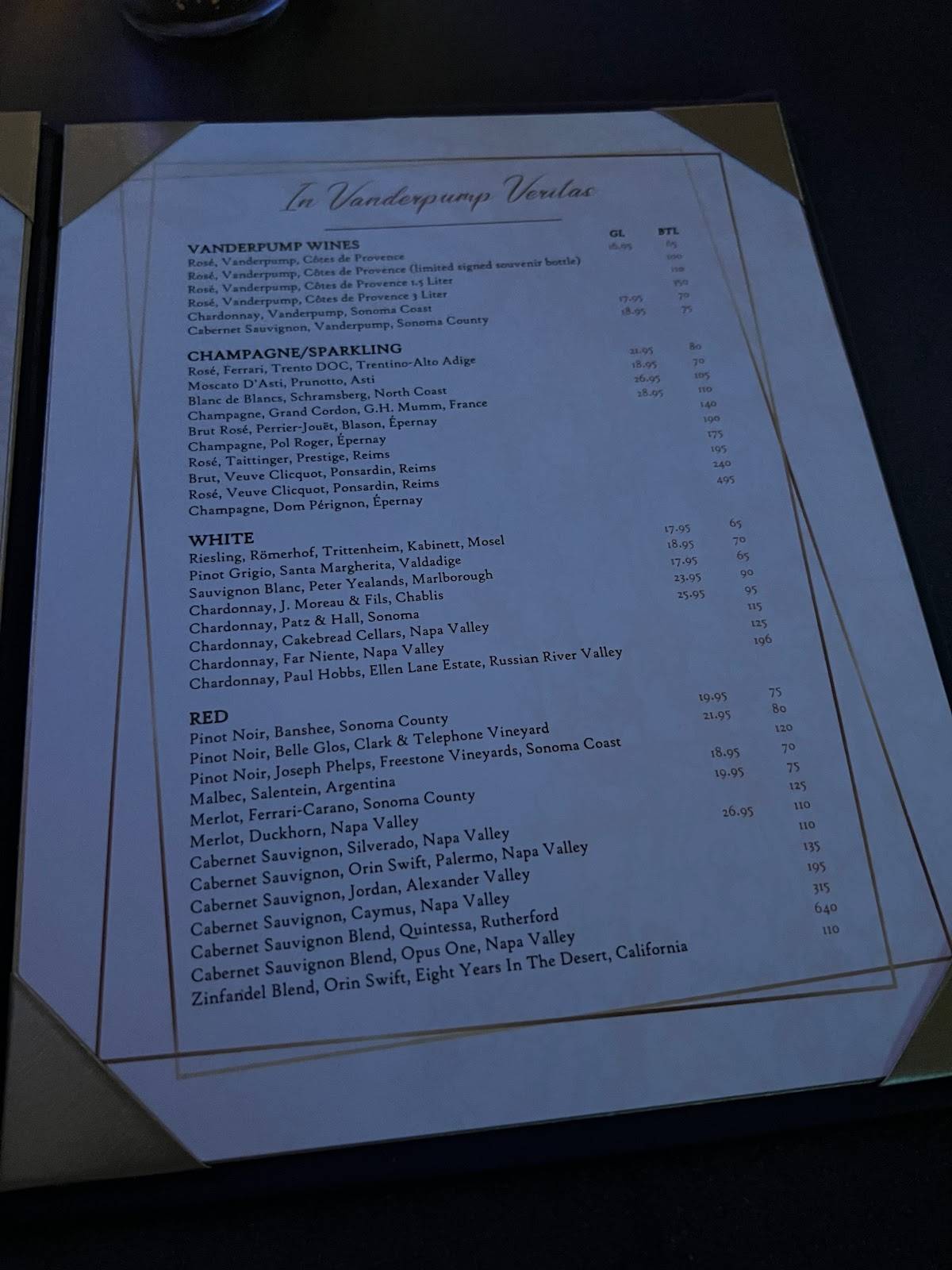 Menu at Vanderpump Cocktail Garden pub & bar, Las Vegas