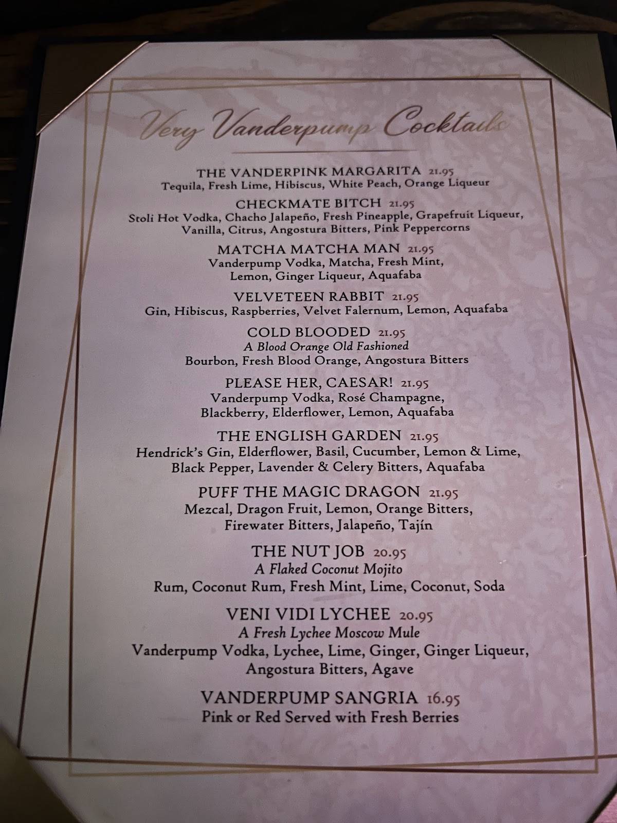 Menu at Vanderpump Cocktail Garden pub & bar, Las Vegas
