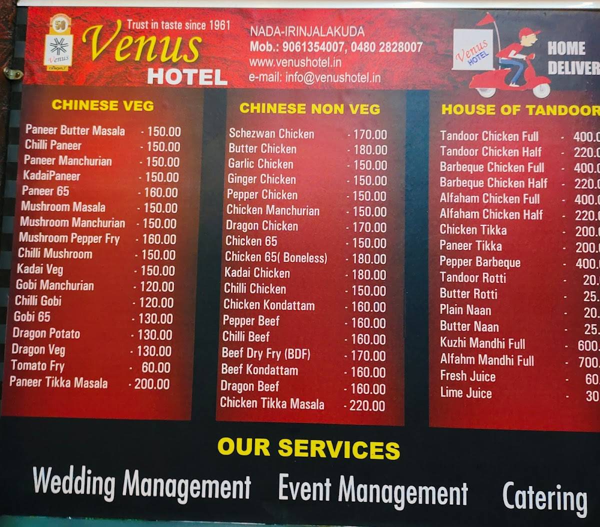 Menu at Venus Restaurant, Irinjalakuda, Thrissur, Irinjalakuda
