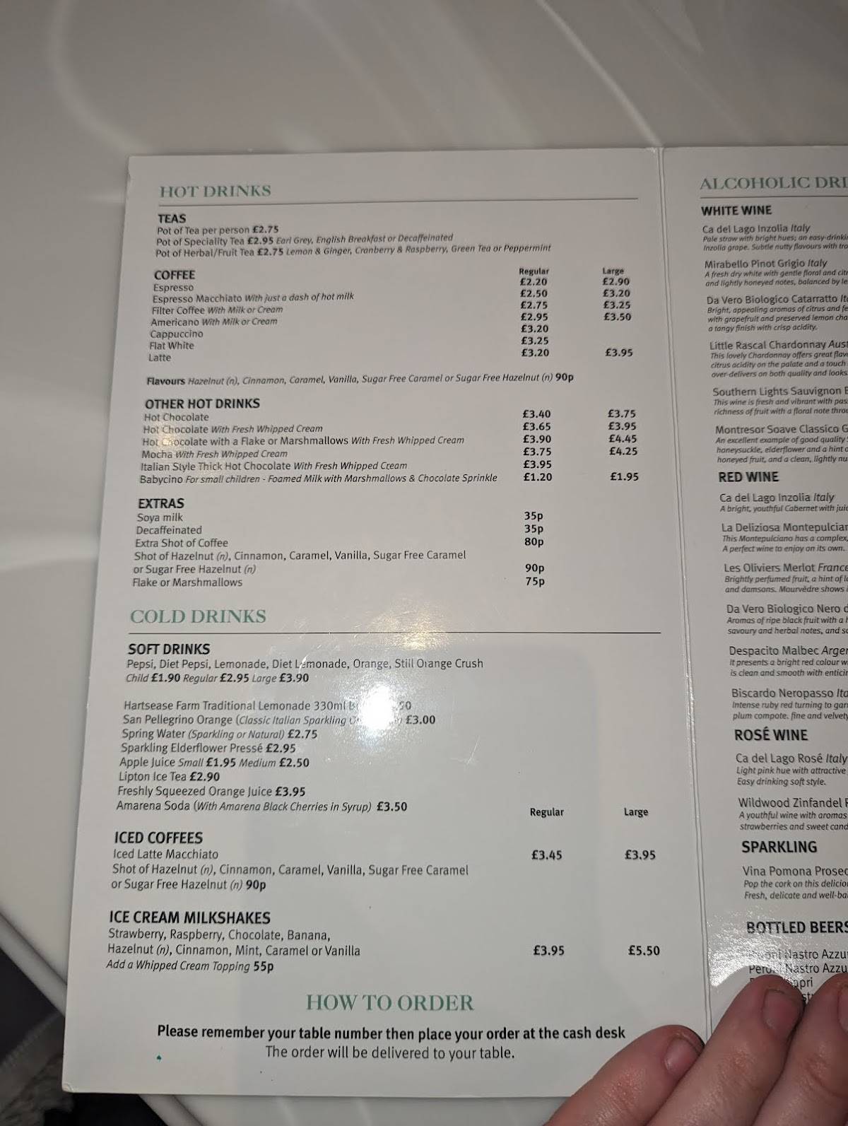 Menu at Verdi's cafe, The Mumbles