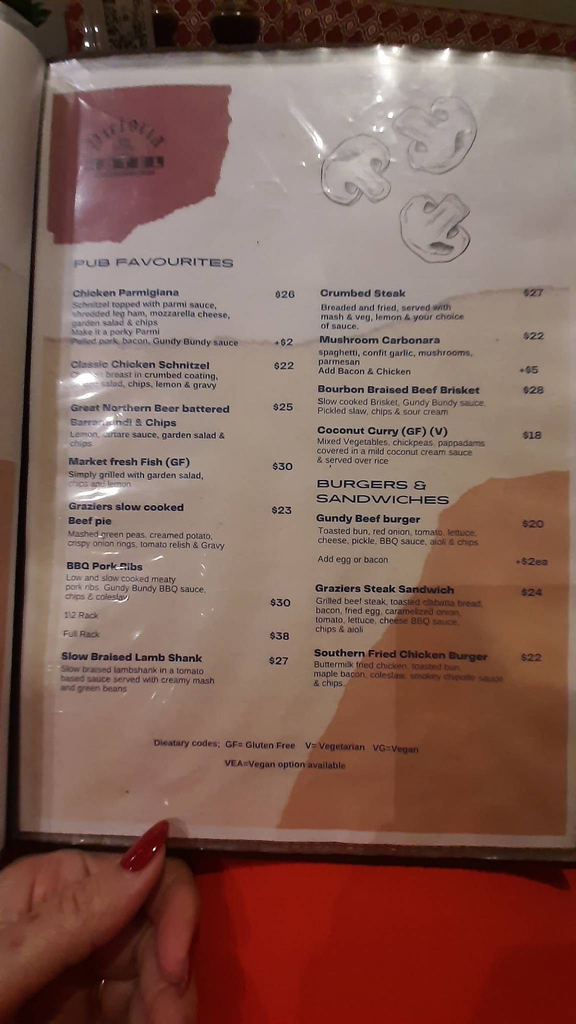 Menu at Victoria Hotel pub & bar, Goondiwindi