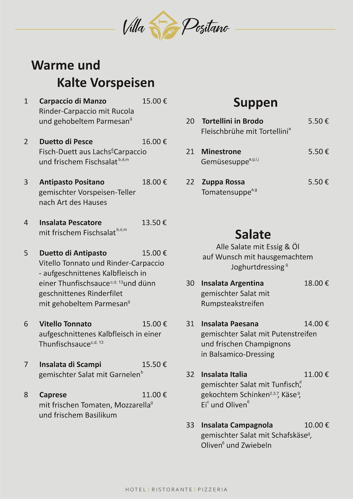 Speisekarte von Villa Positano restaurant, Riedstadt