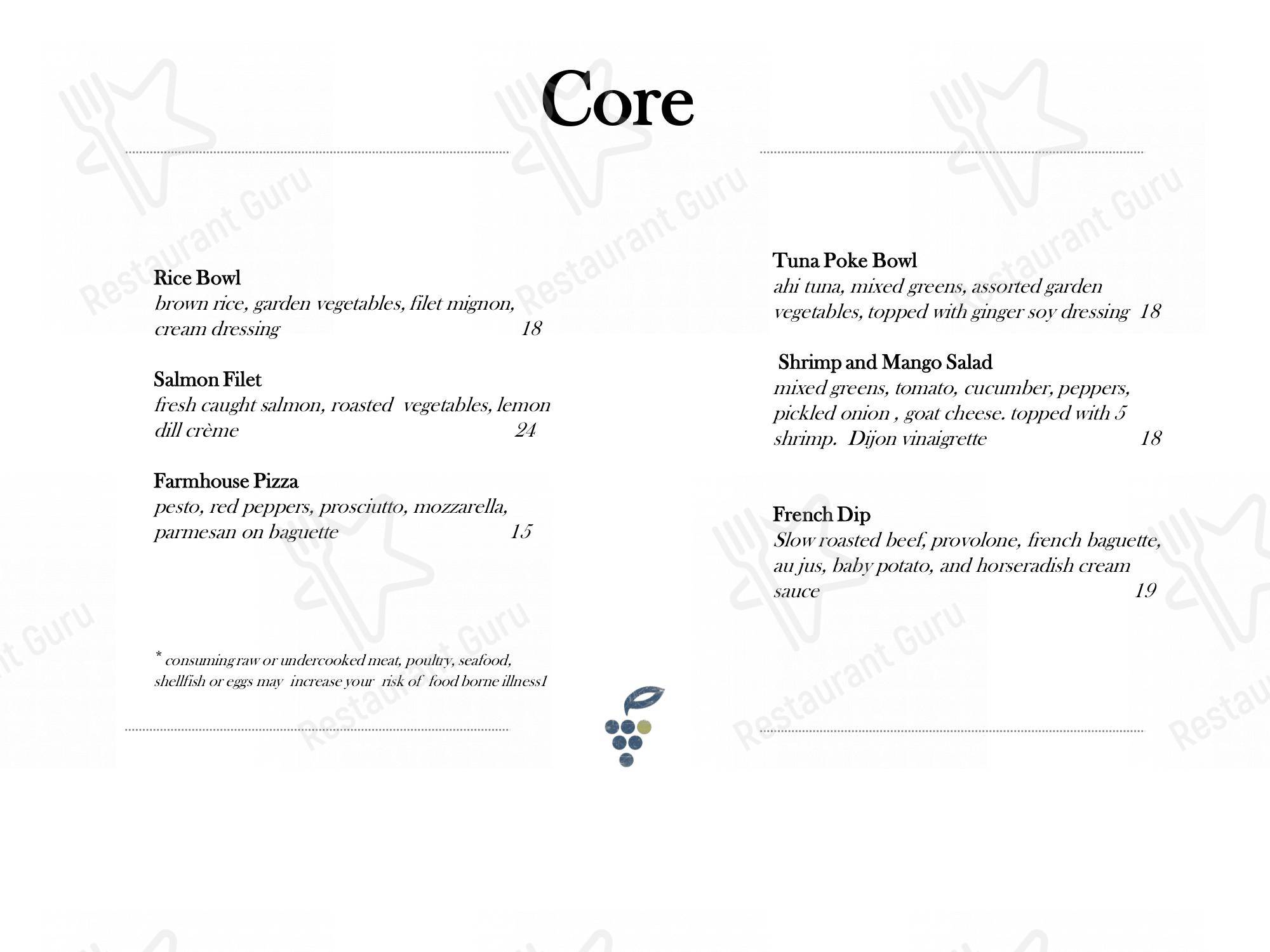 Menu at Vine restaurant, Irvington