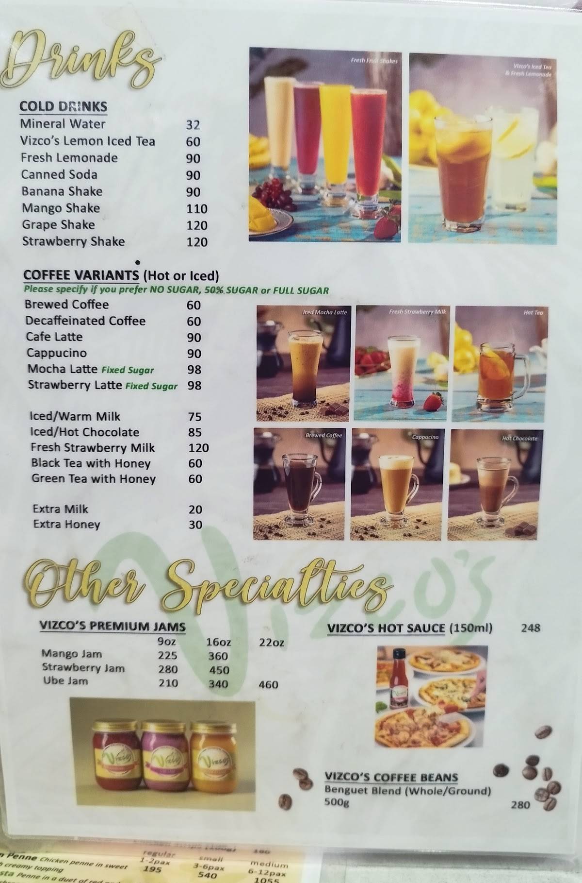 Menu at Vizco's Restaurant & Cake Shop, Baguio