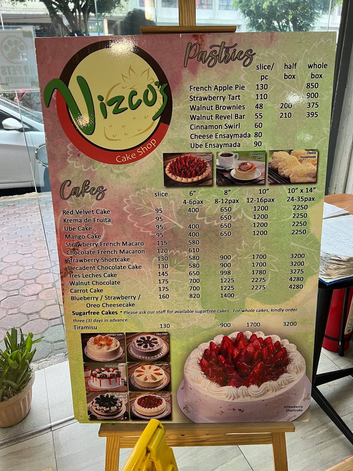 Menu at Vizco's Restaurant & Cake Shop, Baguio