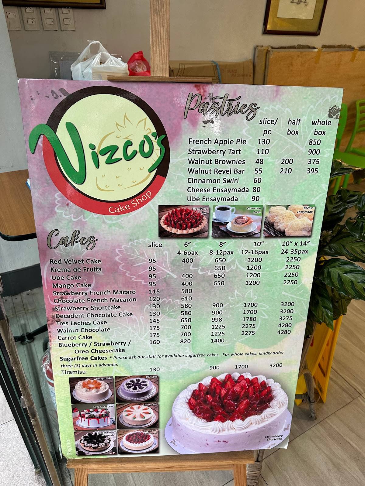 Menu at Vizco's Restaurant & Cake Shop, Baguio
