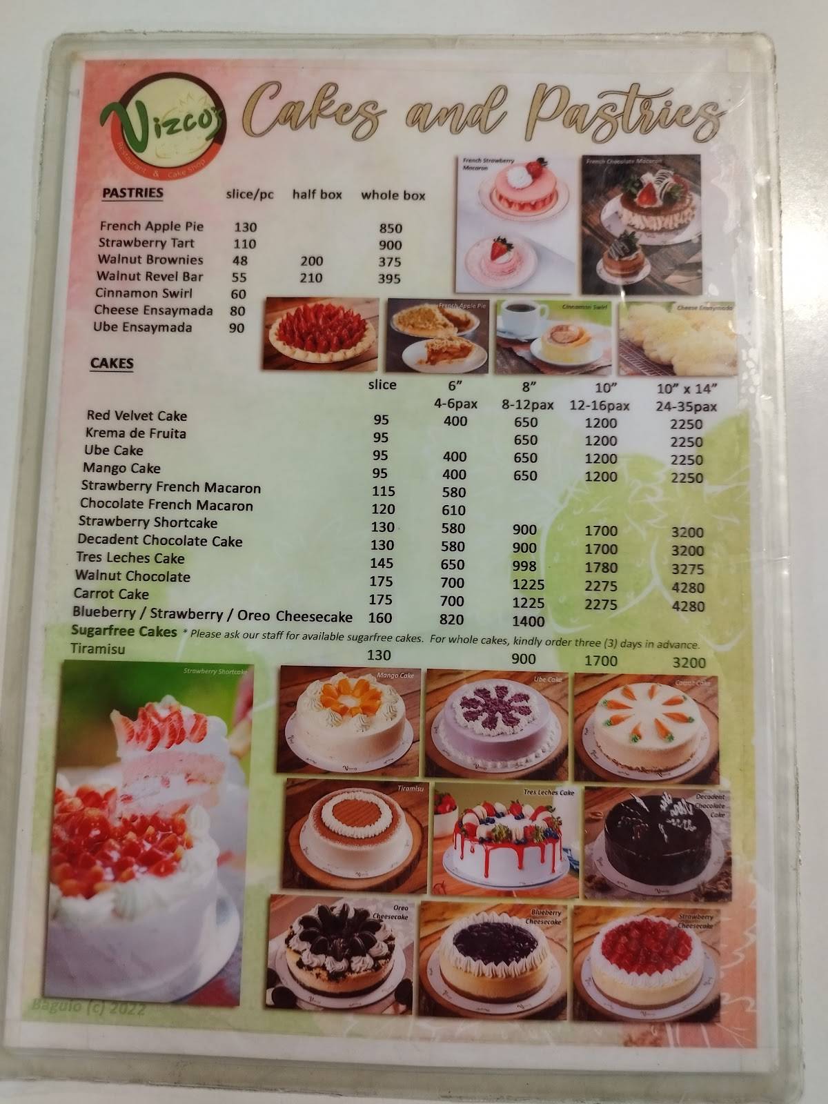 Menu at Vizco's Restaurant & Cake Shop, Baguio