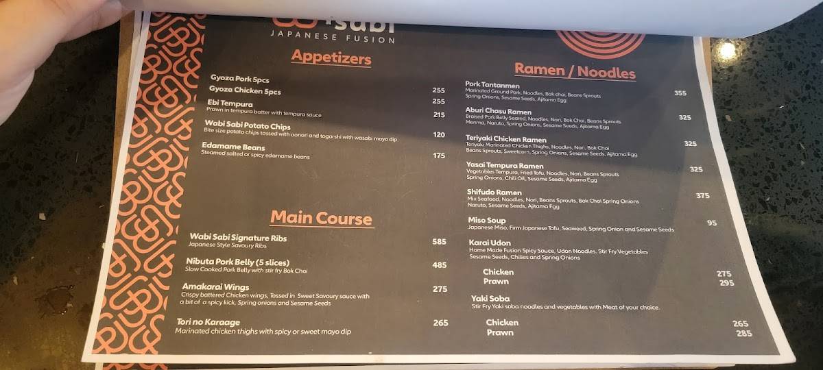 Menu at WABI SABI JAPANESE FUSION restaurant, Koronadal City