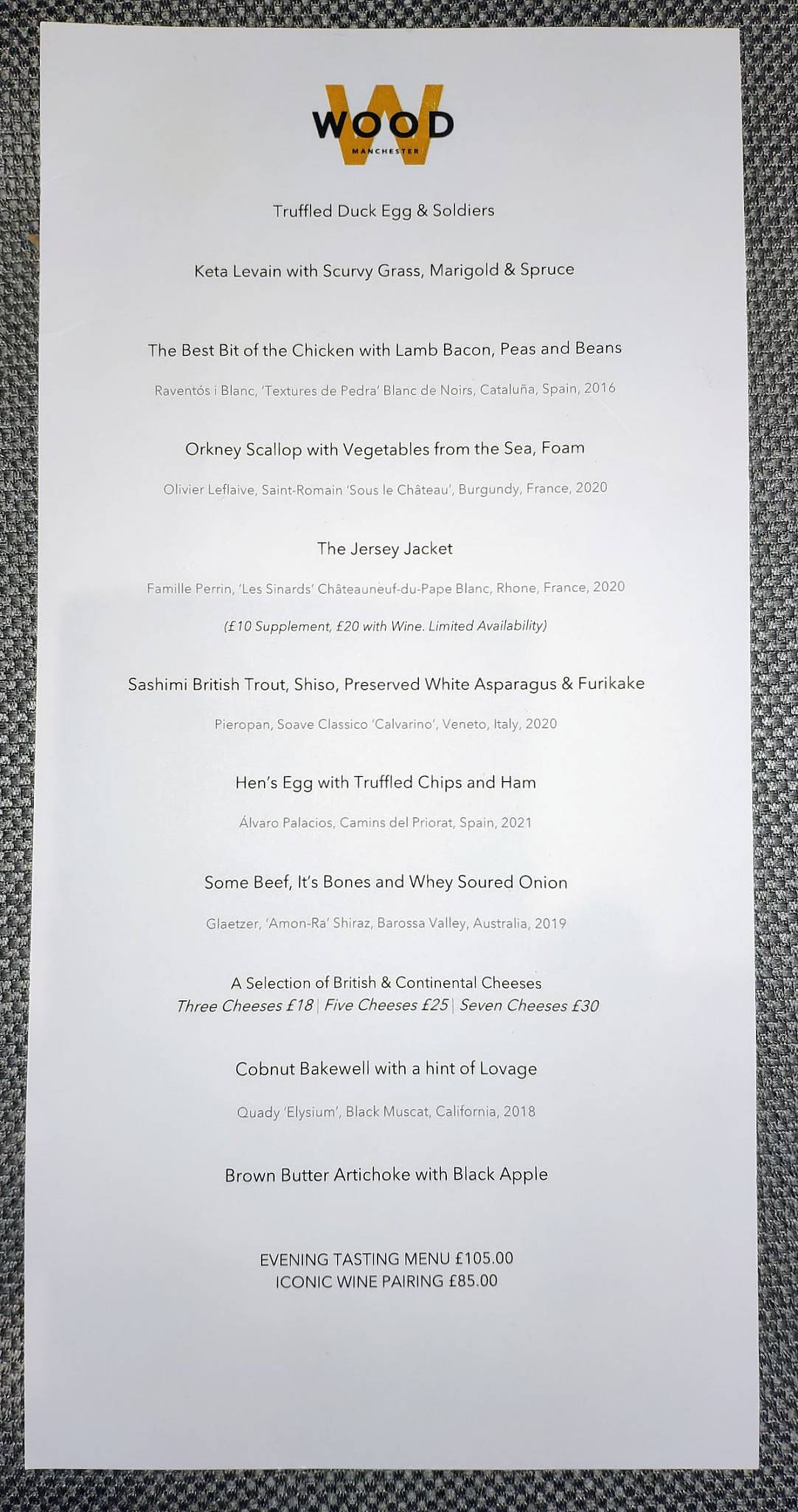 Menu at WOOD Manchester by Simon Wood restaurant, Manchester