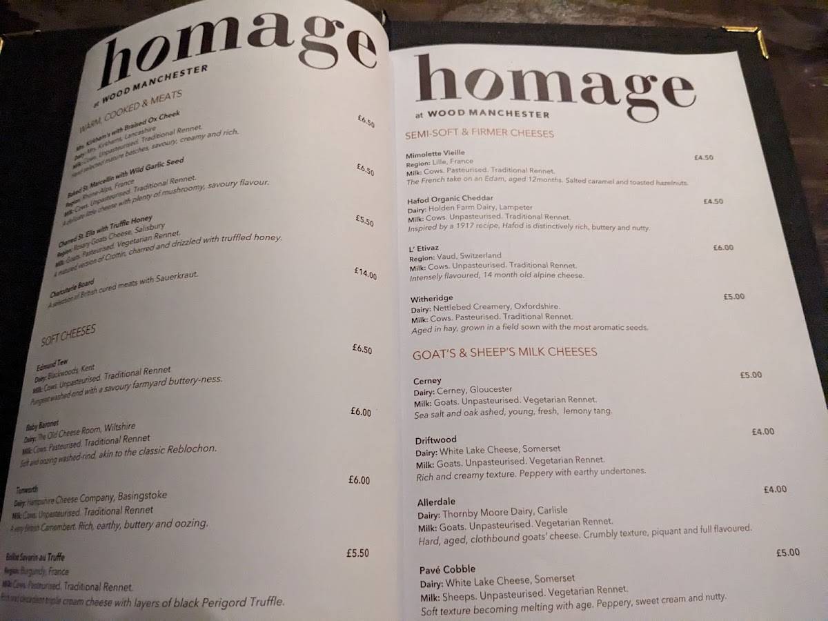 Menu at WOOD Manchester by Simon Wood restaurant, Manchester