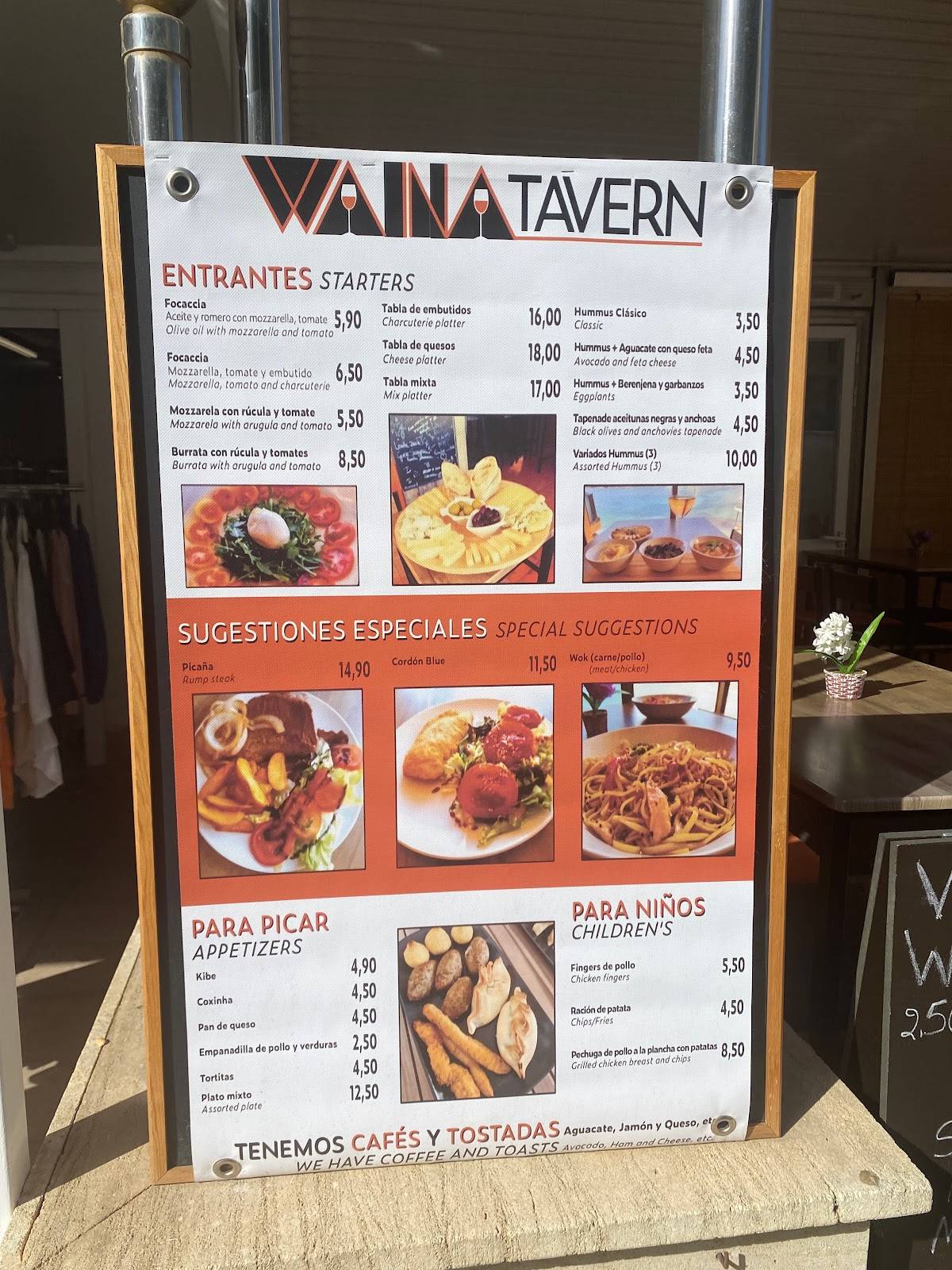 Menu at Waina pub & bar, Santa Ponsa