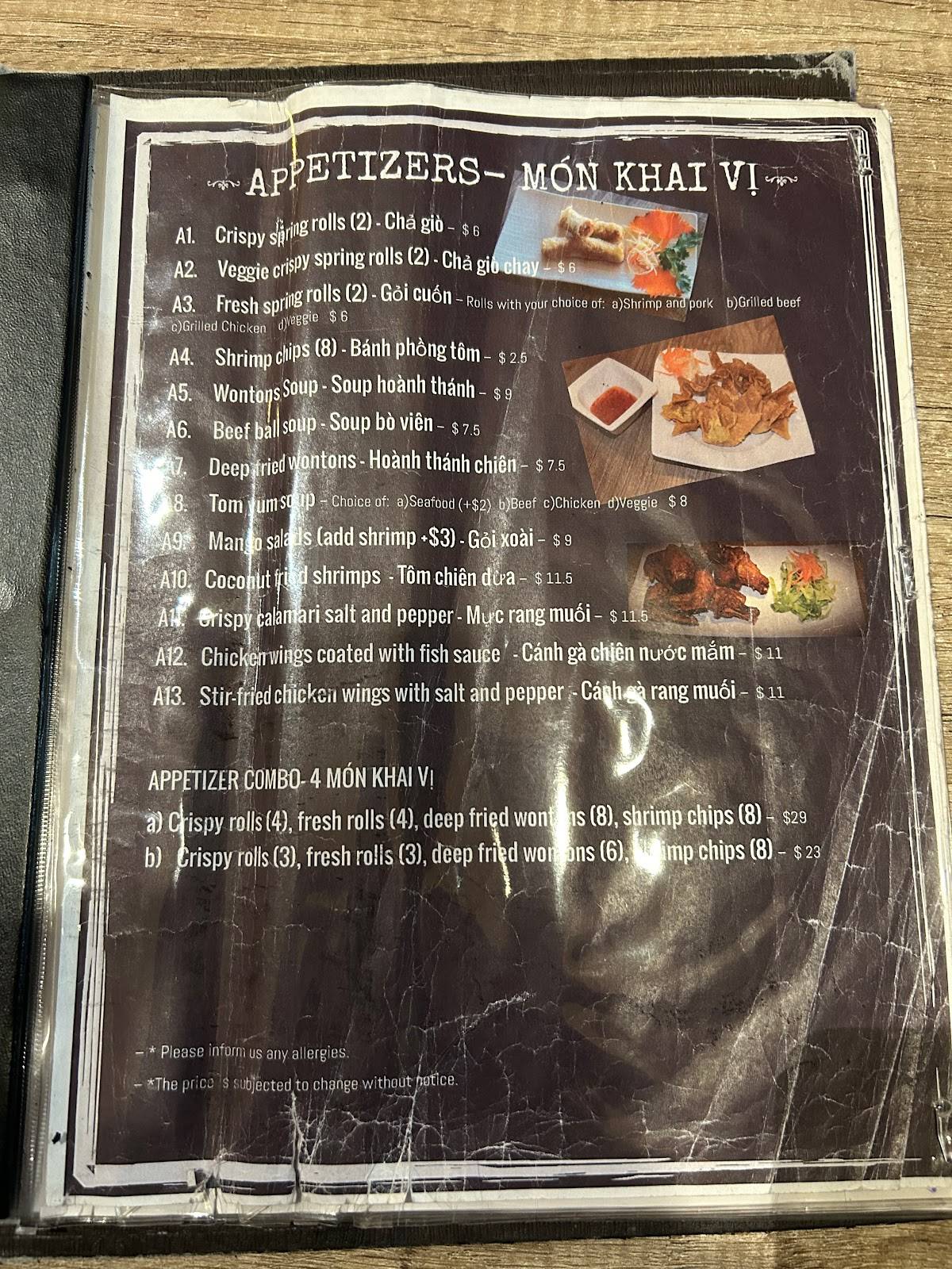 Menu at Waiting Phở U restaurant, Barrie