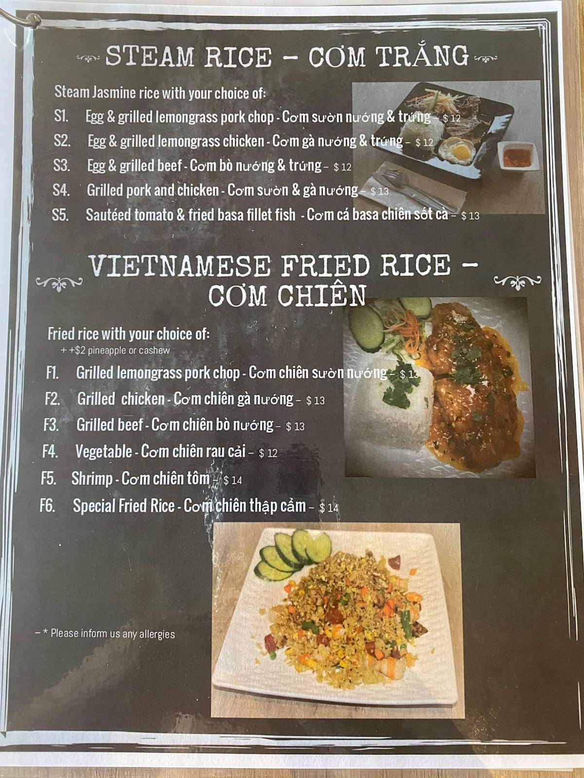 Menu at Waiting Phở U restaurant, Barrie