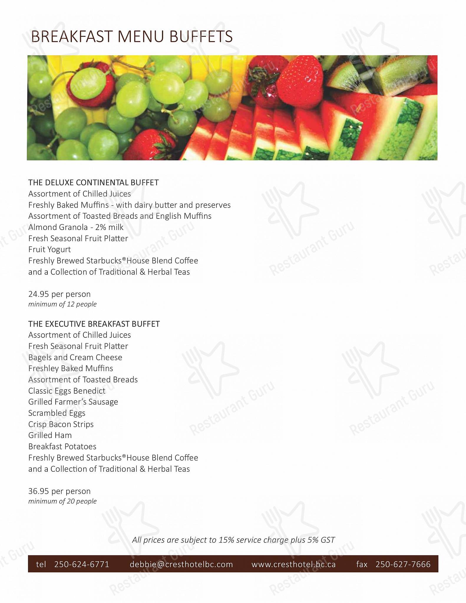 Menu at Waterfront Restaurant, Prince Rupert, 222 1st Ave W