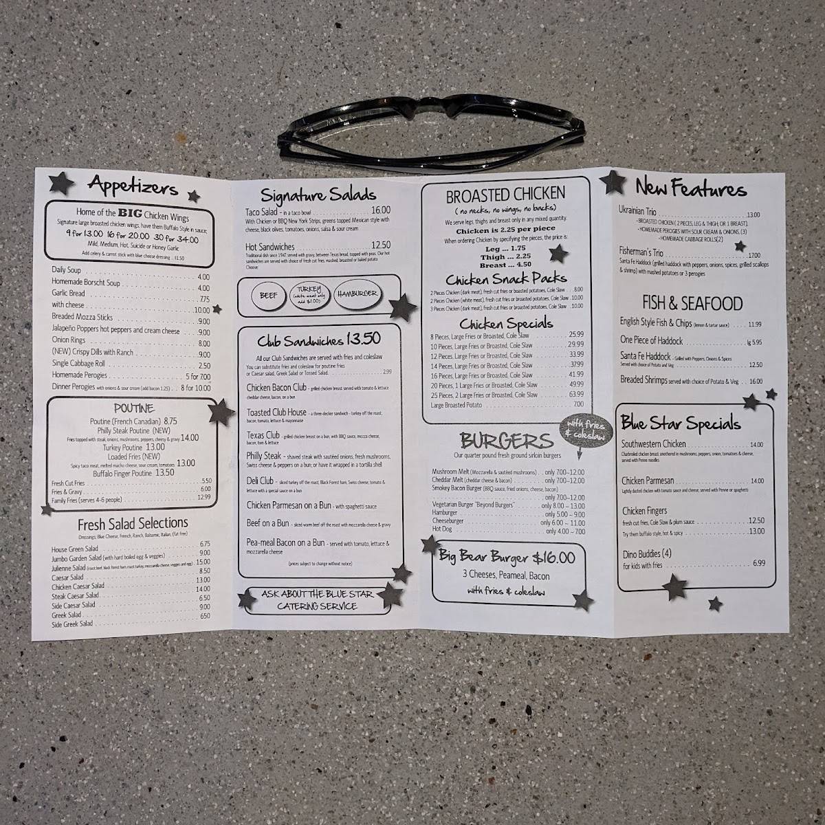 Menu at Blue Star Restaurant, Welland