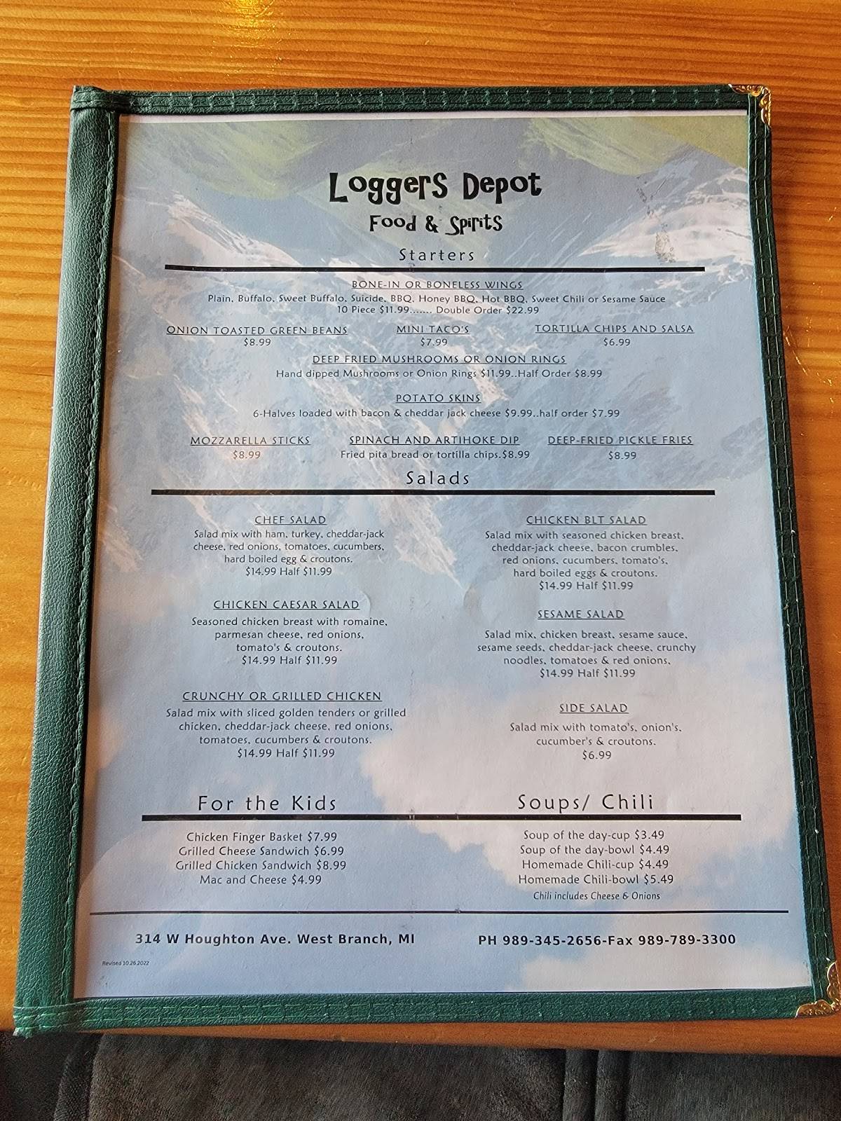 Menu at Logger's Depot pub & bar, West Branch
