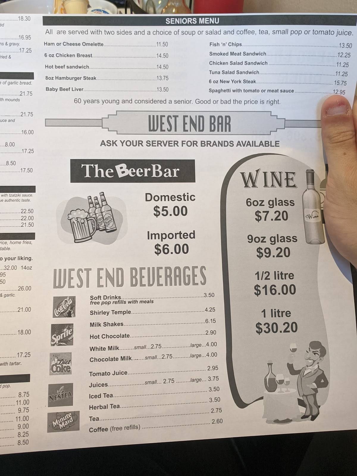 Menu at West End Diner restaurant, Hamilton