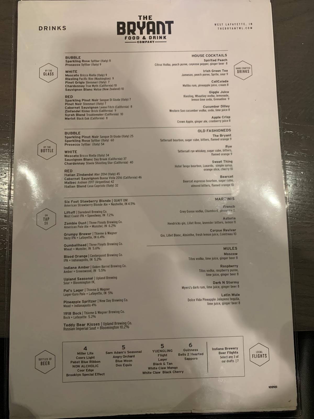 Menu at The Bryant pub & bar, West Lafayette, Sagamore Pkwy W