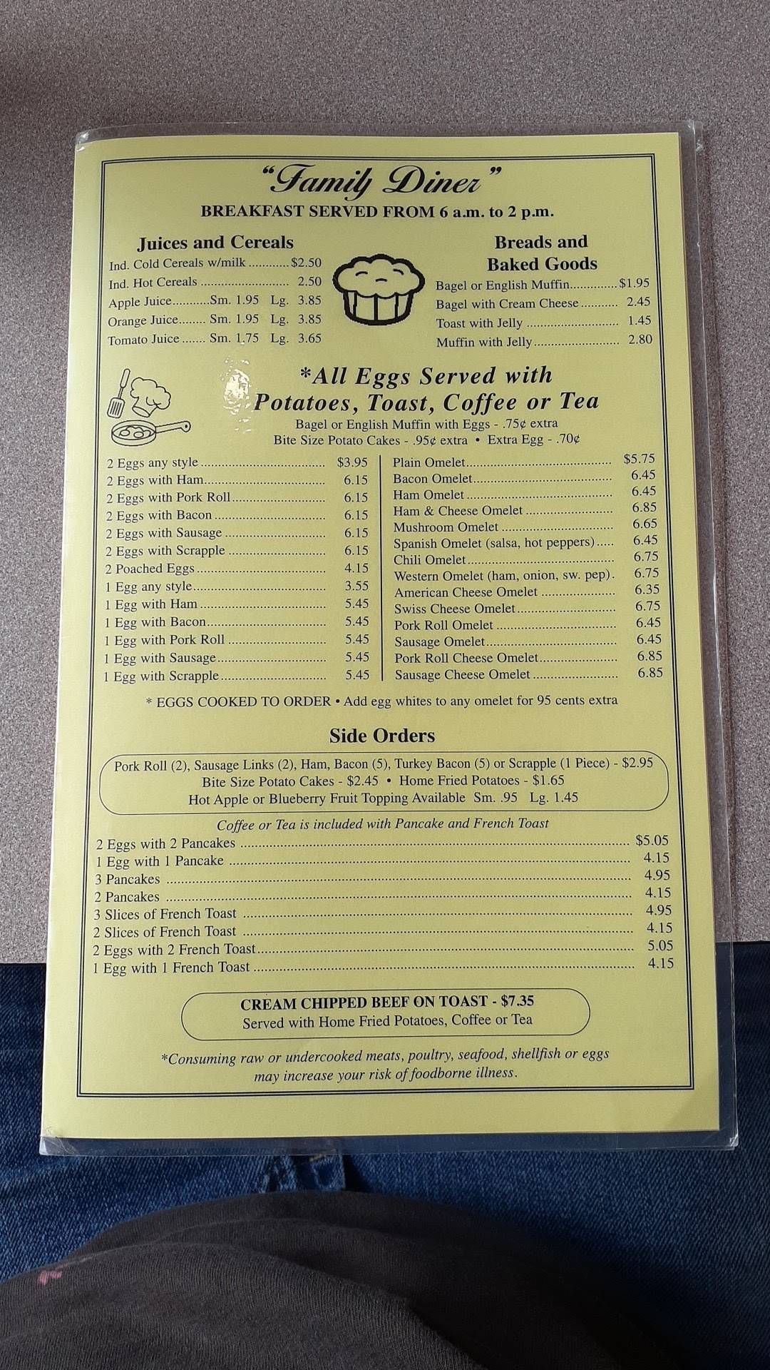 Menu at White Haven Family Diner restaurant, White Haven