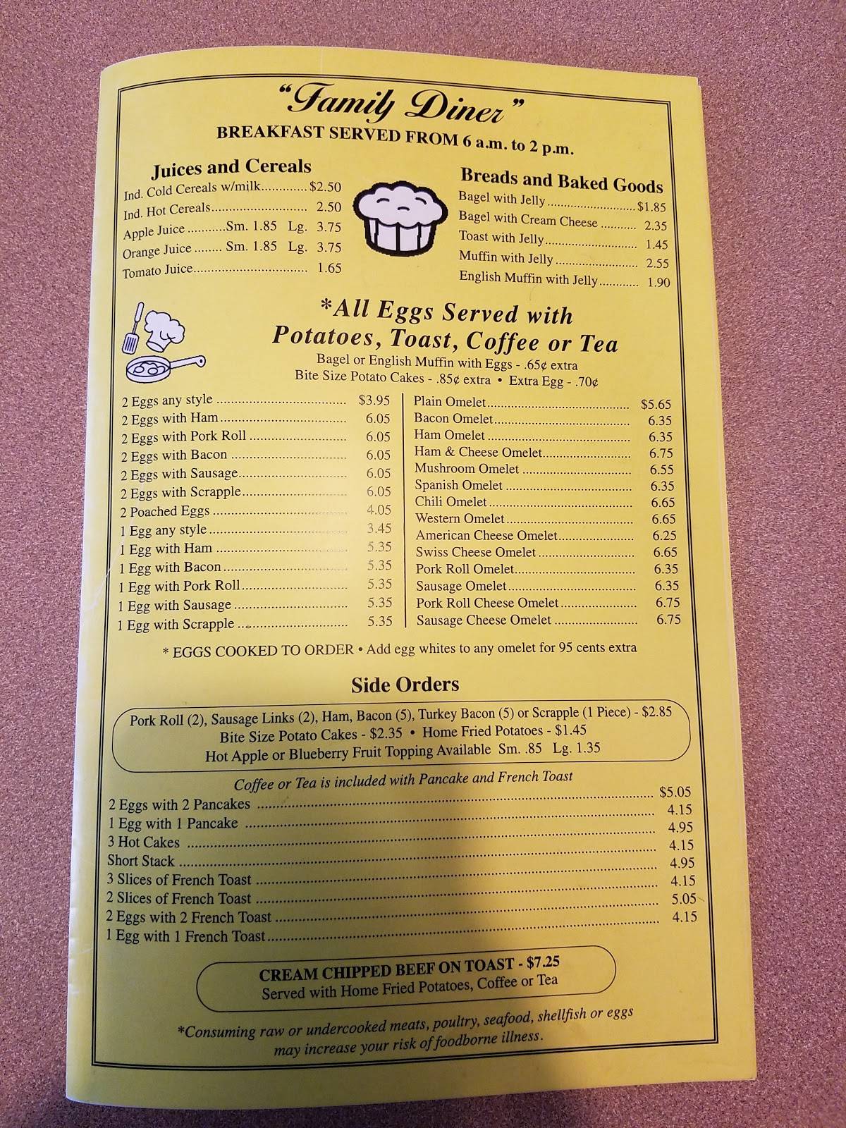 Menu at White Haven Family Diner restaurant, White Haven