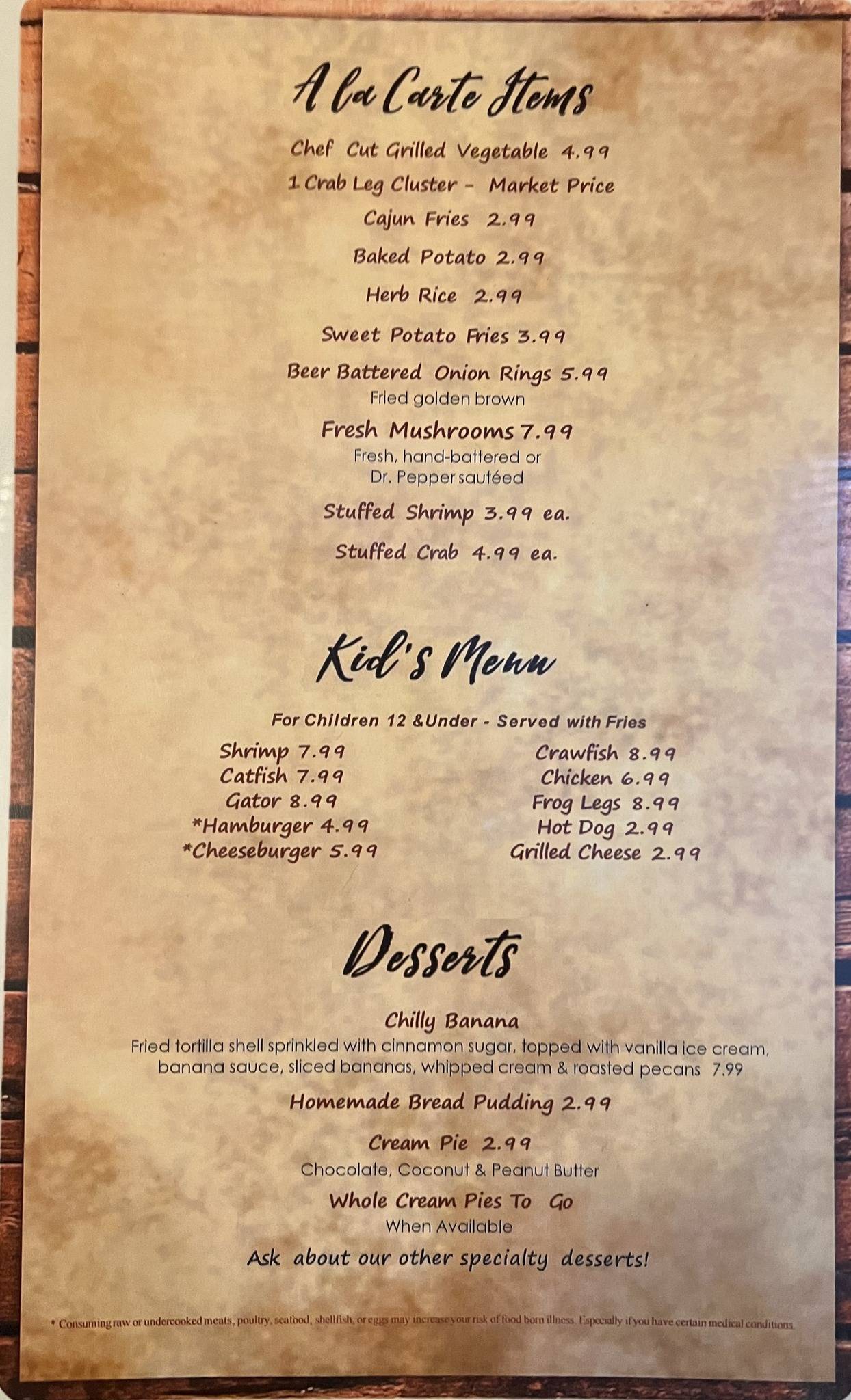 Menu at Who Dat's Cajun Restaurant, Bald Knob