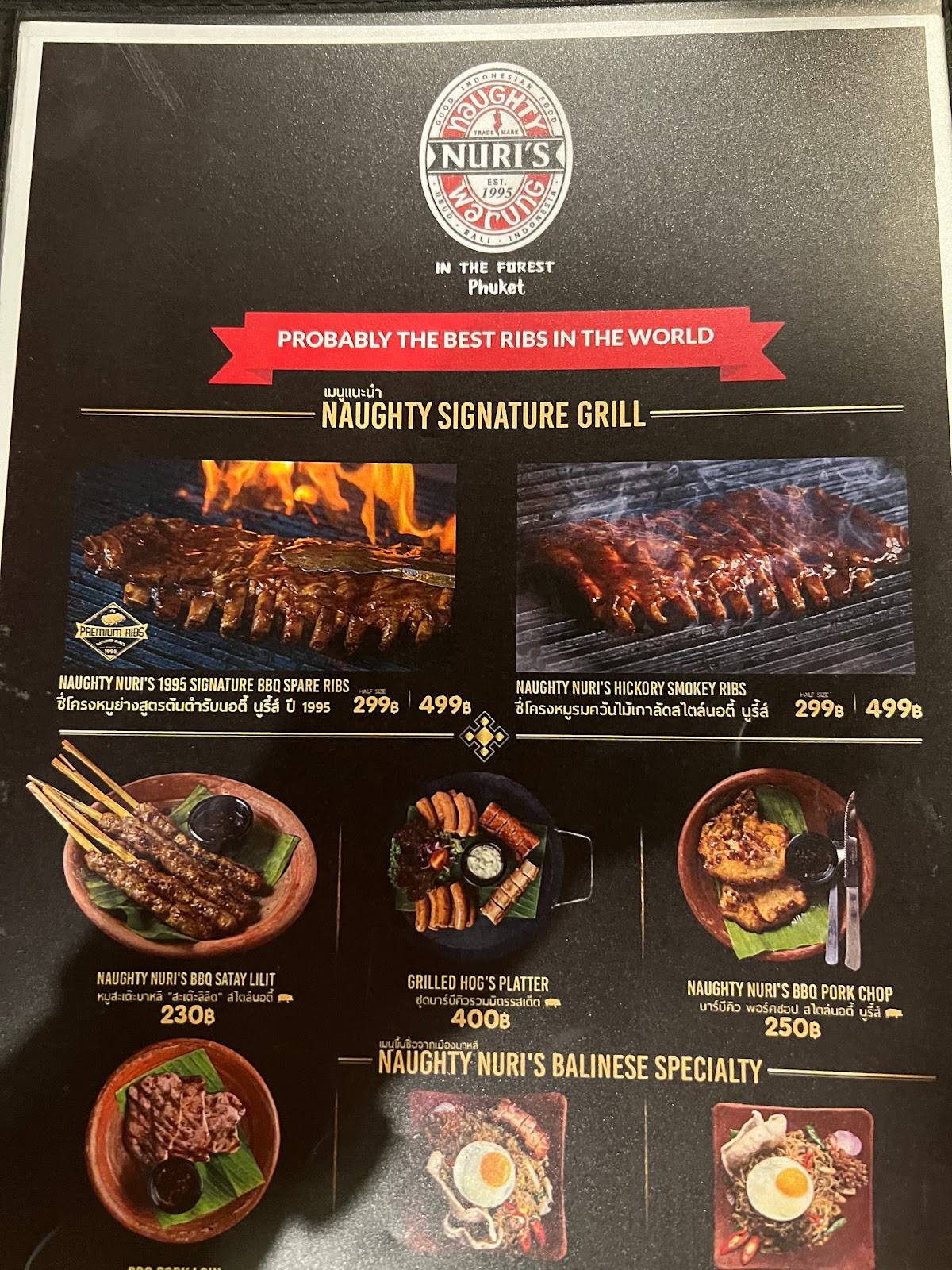Menu at Naughty Nuri's In The Forest, Phuket restaurant, Wichit