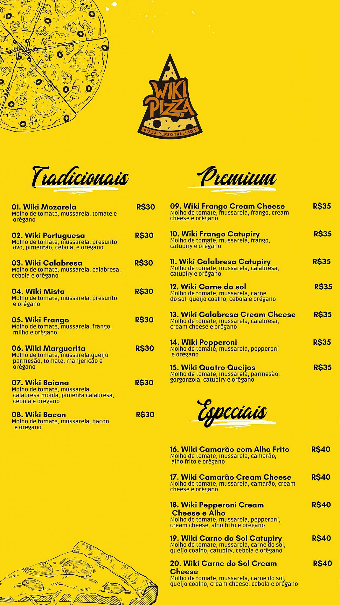 Menu em Wiki pizza restaurante, Fortaleza