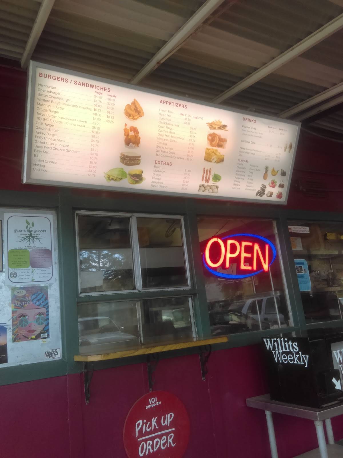 Menu at 101 Drive-In restaurant, Willits