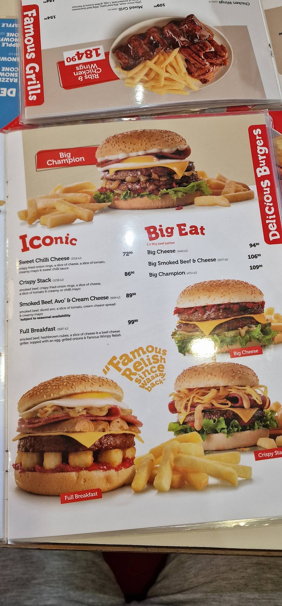 Speisekarte von Wimpy restaurant, Lenasia, Signet Terrace Shopping Centre