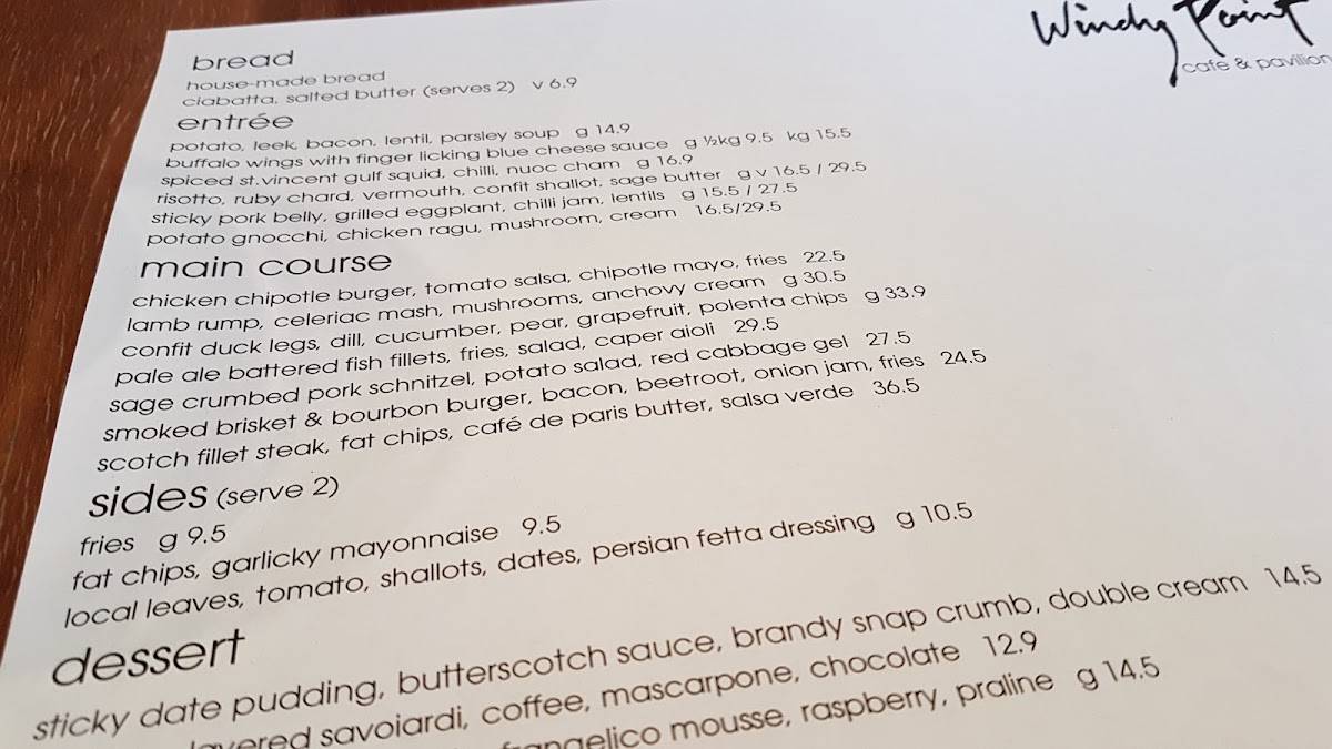 Menu at Windy Point Restaurant, Belair, Windy Point Lookout