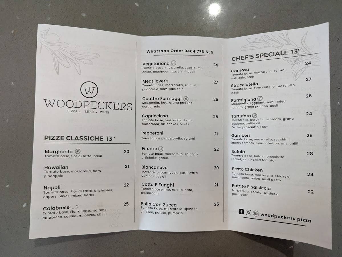 Menu at Woodpeckers Pizza Murdoch restaurant, Murdoch