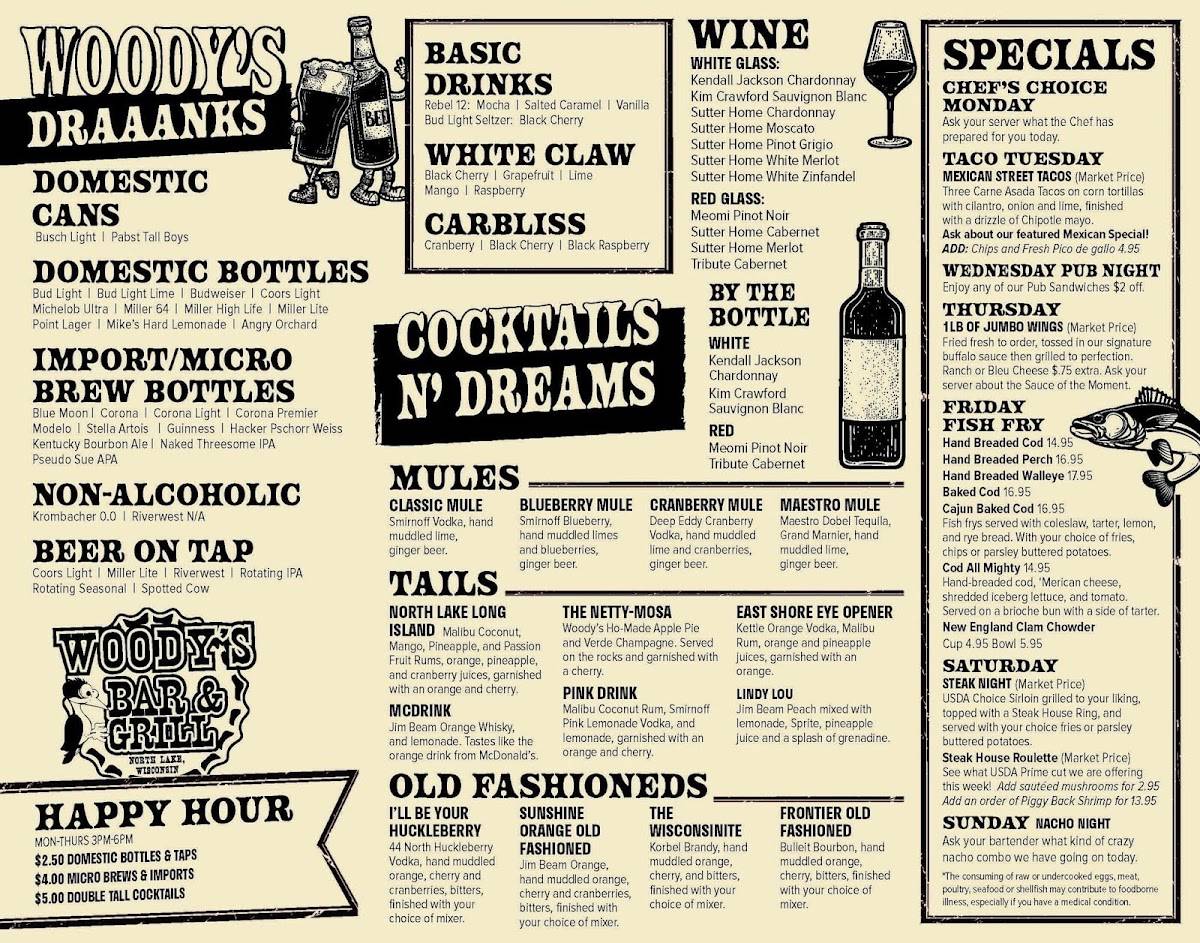 Menu at Woody's Bar & Grill, Hartland