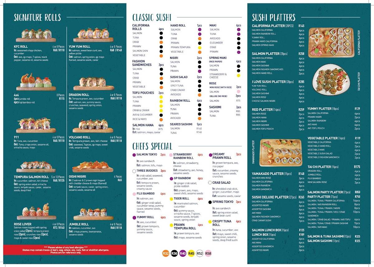 Menu at Yamakado Sushi Restaurant Fourways, Sandton