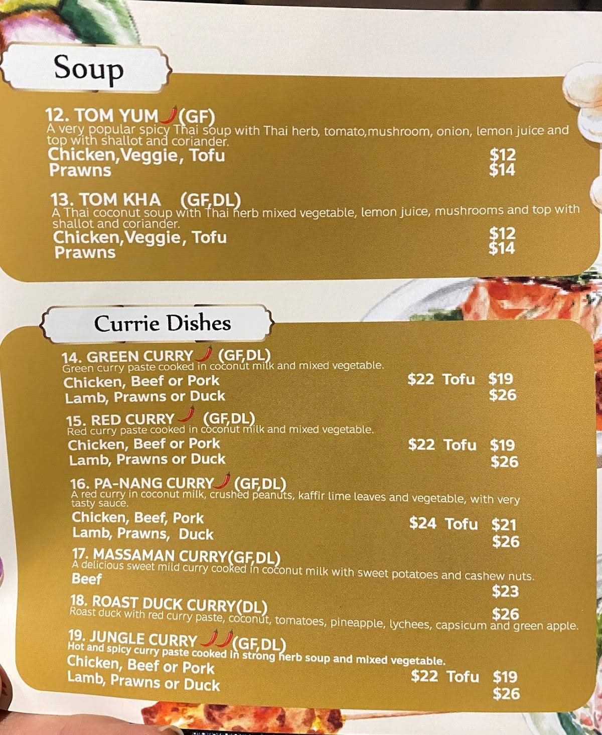 Menu at Thai Payu Restaurant, Yamba