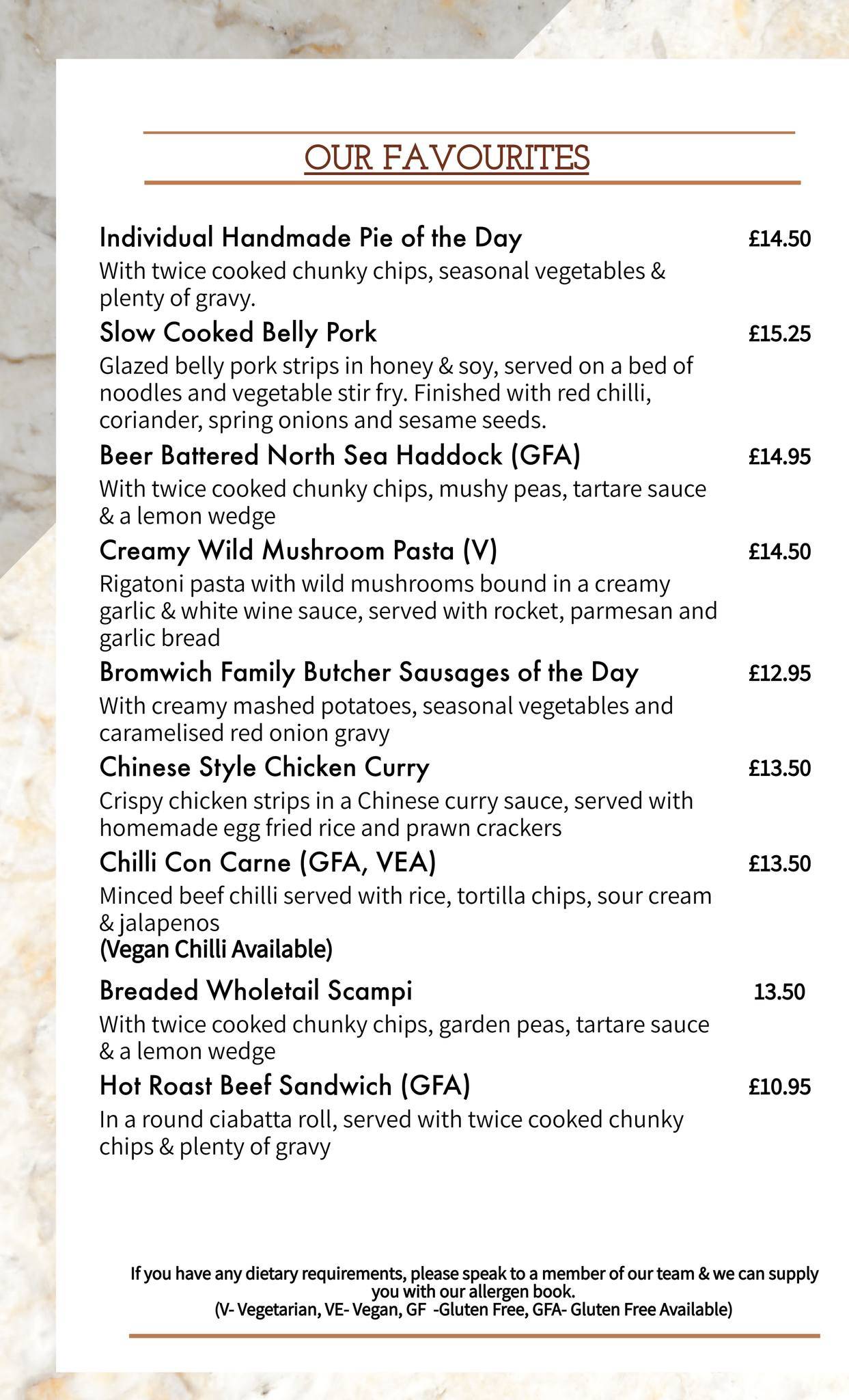 Menu at The Black Horse Inn pub & bar, Wigginton, 42-44 The Village