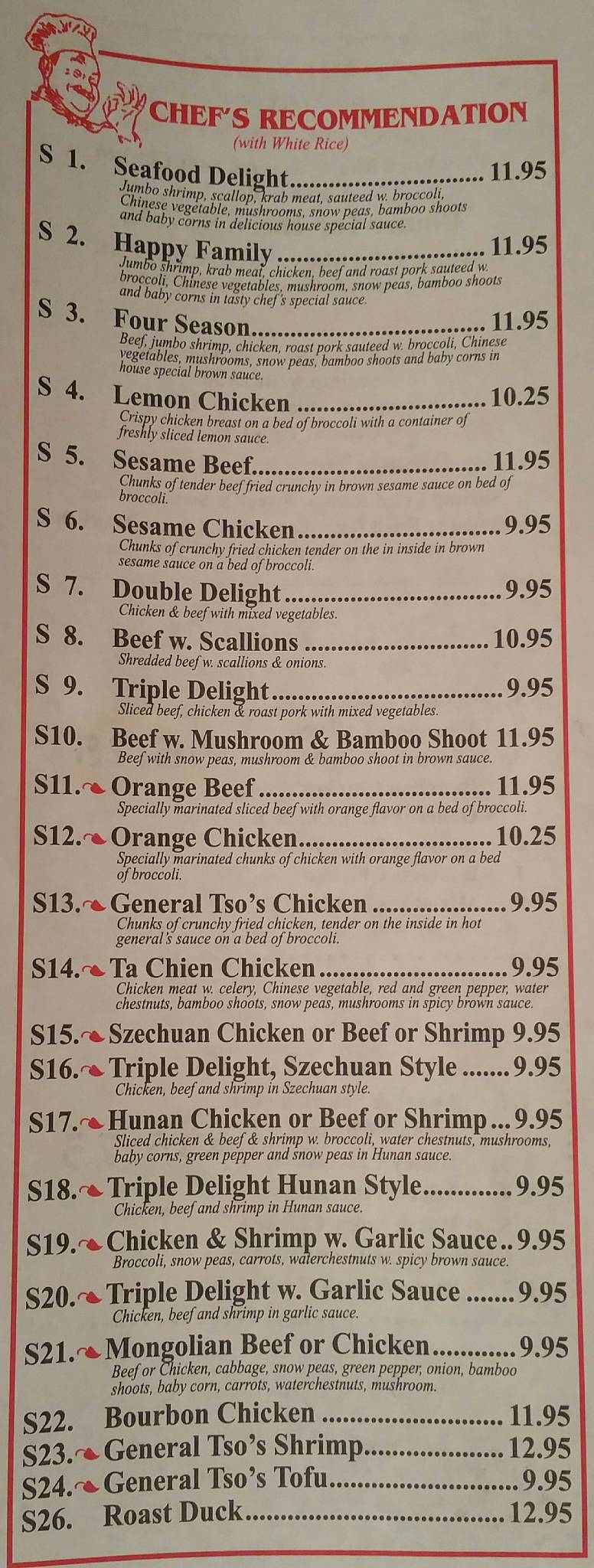 Menu at Yum's restaurant, Lake City