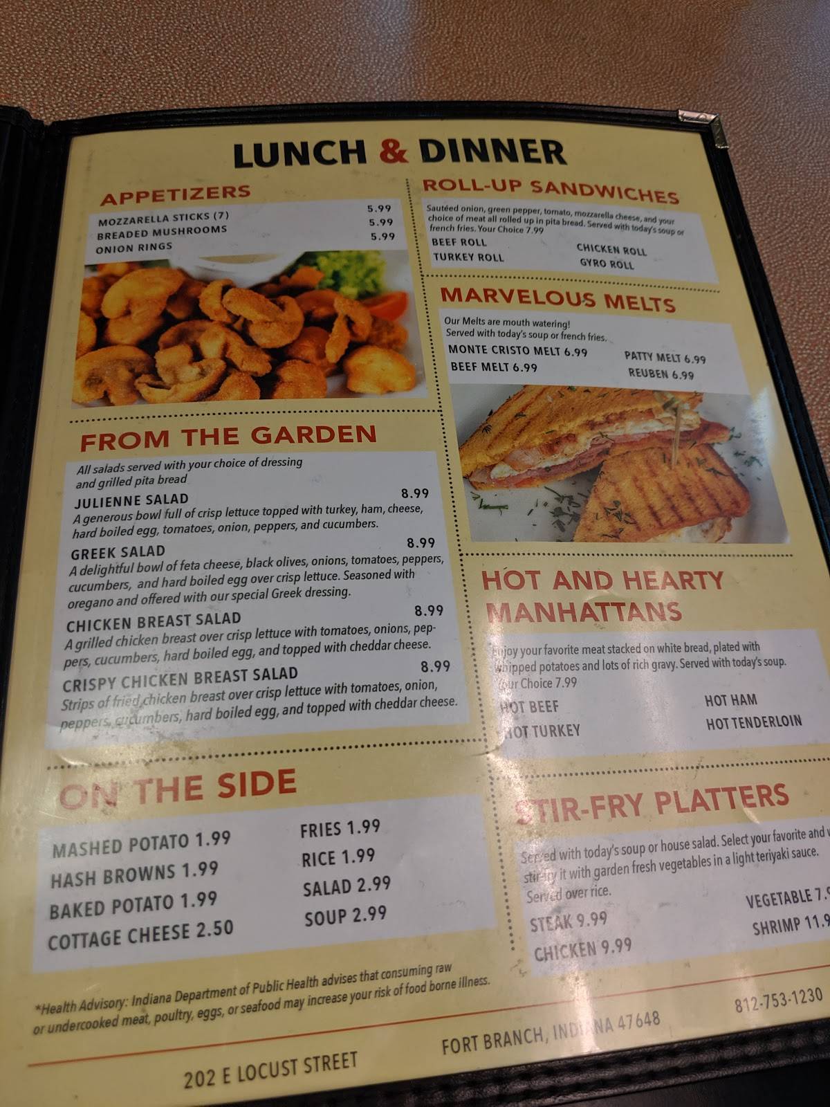 Menu at Zack's Diner restaurant, Fort Branch