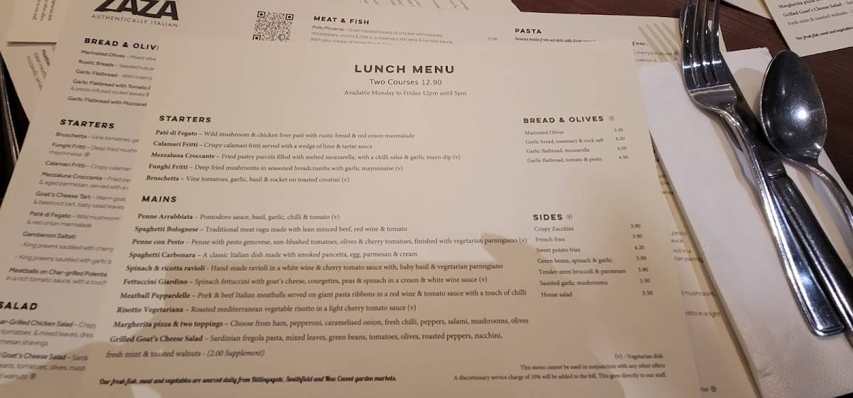 Menu at Zaza restaurant, Pinner, 8 Love Ln