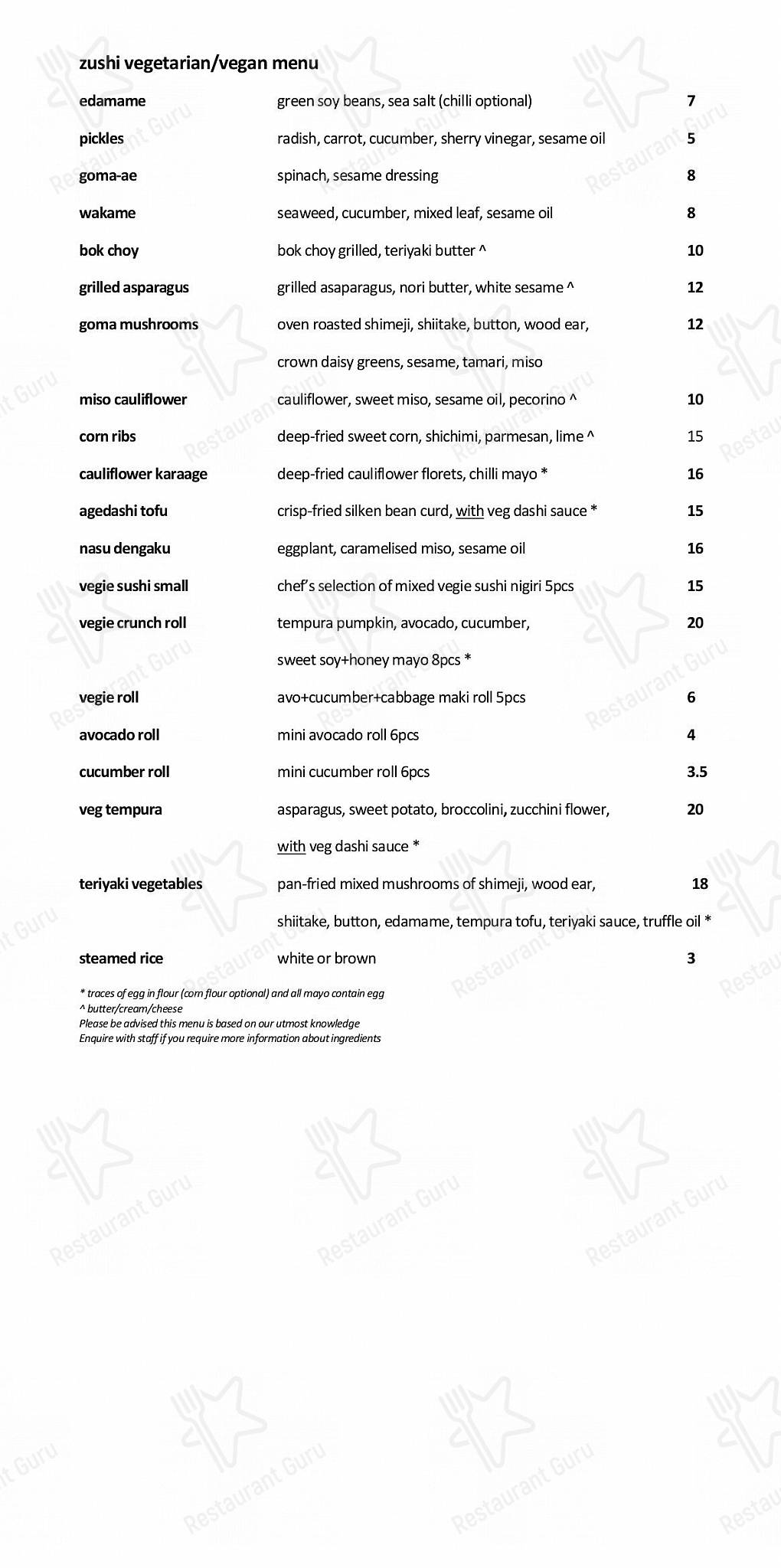 Carta de Zushi Barangaroo - Japanese Restaurant, Barangaroo, 10/33 ...