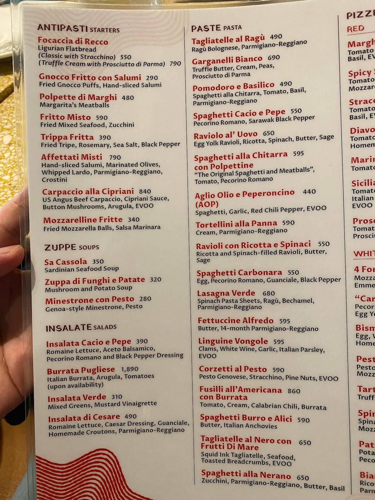 Menu at a mano Rockwell pizzeria, Makati