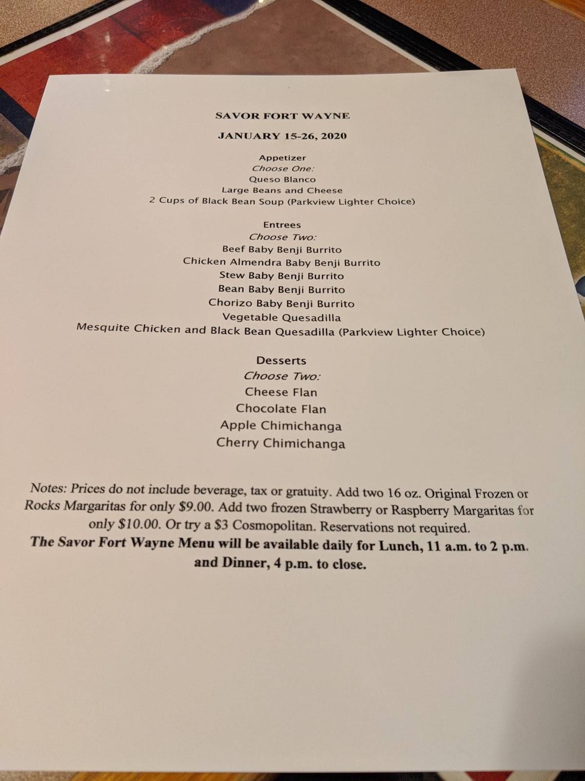 Menu at el Azteca Mexican Restaurant & Tequila Bar, Fort Wayne